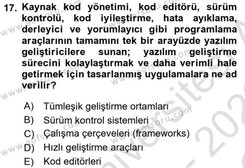 AÖF Bilişim Teknolojileri Dersi 2021 - 2022 Yılı Yaz Okulu Sınavı - AÖF Soru