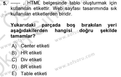 AÖF İnternet Ve Web Programlama Dersi 2021 - 2022 Yılı Yaz Okulu Sınavı - AÖF Soru